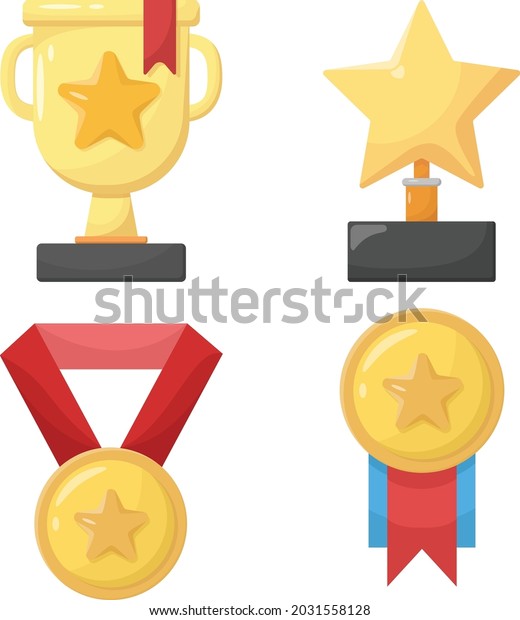 Gold Trophy Medal Collection Vector Illustration Stock Vector (Royalty ...