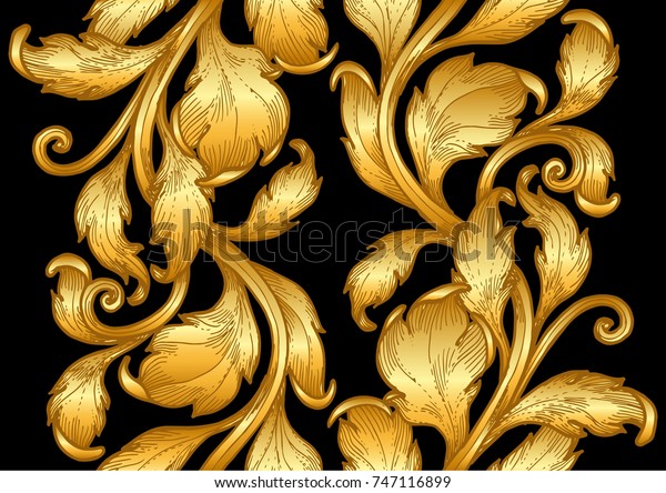Gold Vine Baroque Hand Draw Style Stock Vector (Royalty Free) 747116899 ...