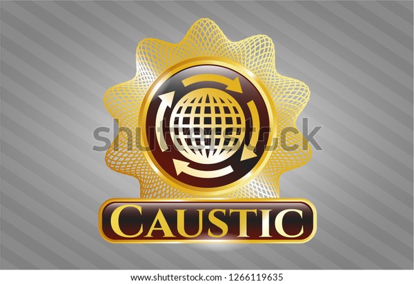 Golden Badge Globalization Icon Caustic Text Stock Vector (Royalty Free ...