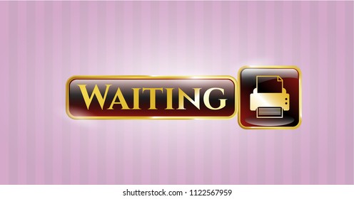 Golden Badge Printer Icon Waiting Text Stock Vector (Royalty Free ...