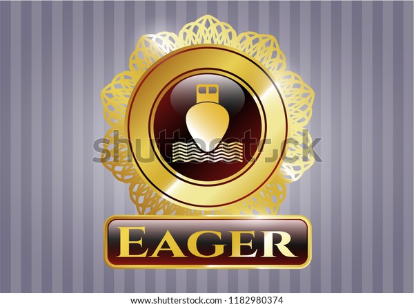 Golden Badge Ship Icon Eager Text Stock Vector (Royalty Free ...