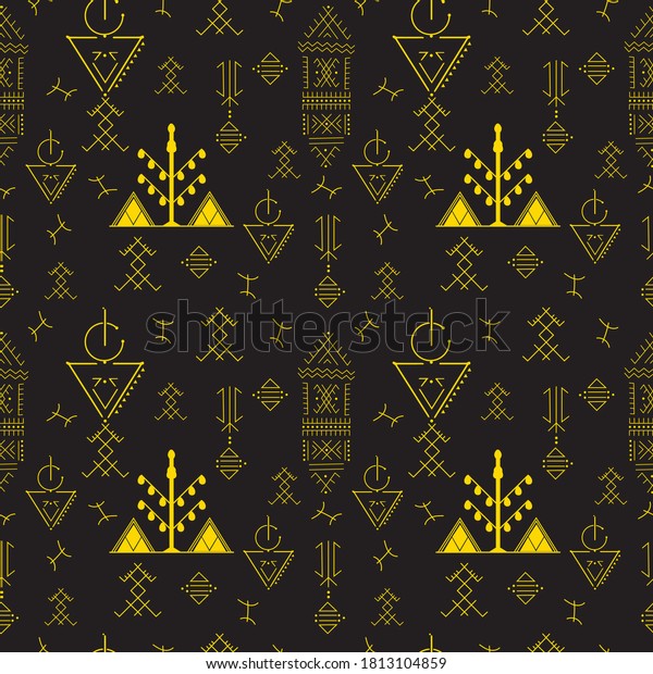 Golden Berber Tattoos Black Background Stock Vector (Royalty Free ...