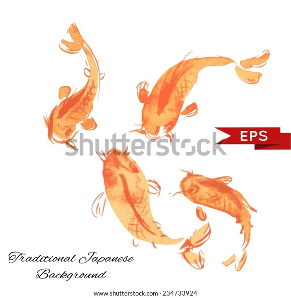 Golden Carp Ink Background Isolated Illustration Stock Vector (Royalty ...
