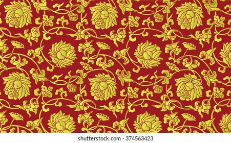 Golden Chinese Floral Pattern Stock Vector (Royalty Free) 374563423 ...