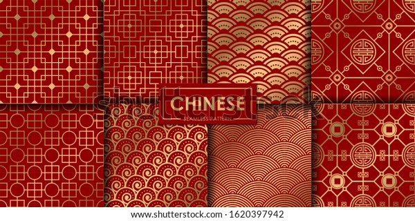 Golden Chinese Pattern Collection Abstract Background: Vector có sẵn ...