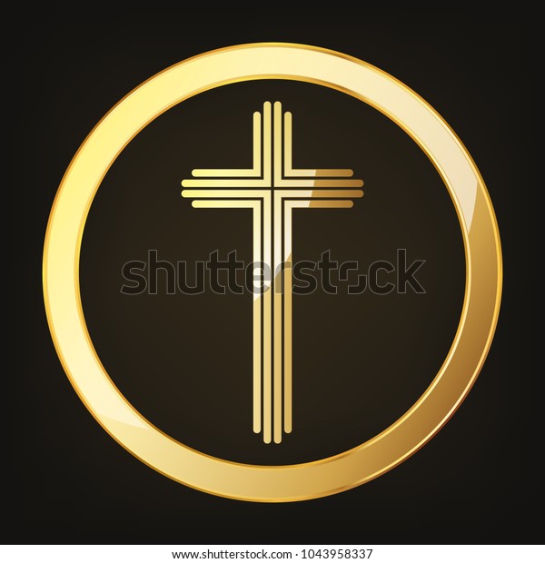 Golden Christian Cross Circle Vector Illustration Stock Vector (Royalty ...