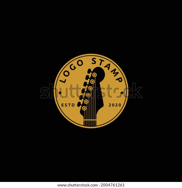 Golden Circular Guitar Head Logo Stamp Stock Vector (Royalty Free ...