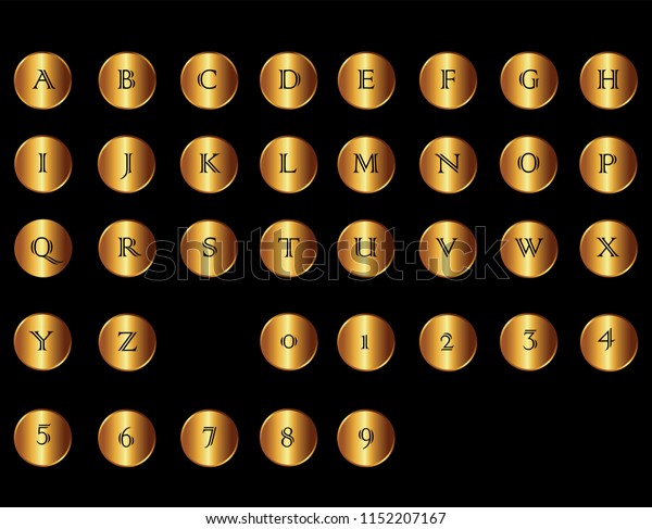 Golden Coin Letters Numbers Stock Vector (Royalty Free) 1152207167 ...