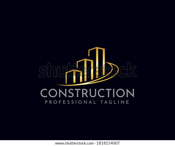 Golden Construction Logo Collection Building Gold Stock Vector (Royalty ...