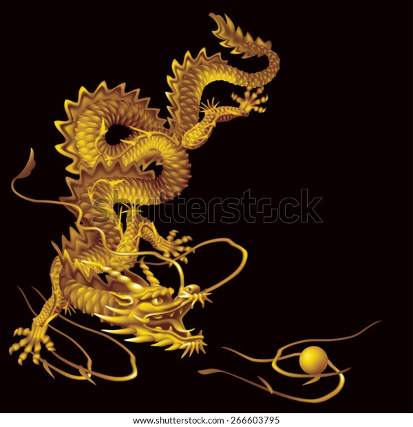 Golden Dragon Running Vertically Down Black Stock Vector (Royalty Free ...