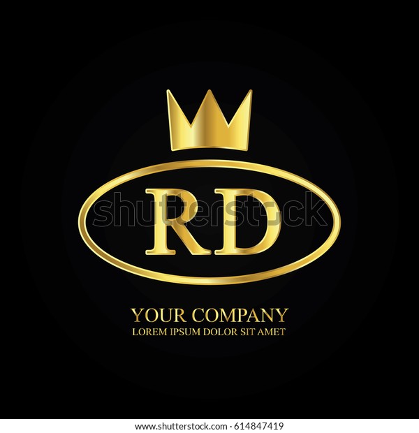 golden elegant rd initial letter with crown typography design logotype ...
