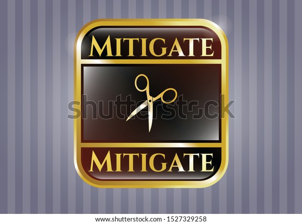 Golden Emblem Scissors Icon Mitigate Text Stock Vector (Royalty Free ...