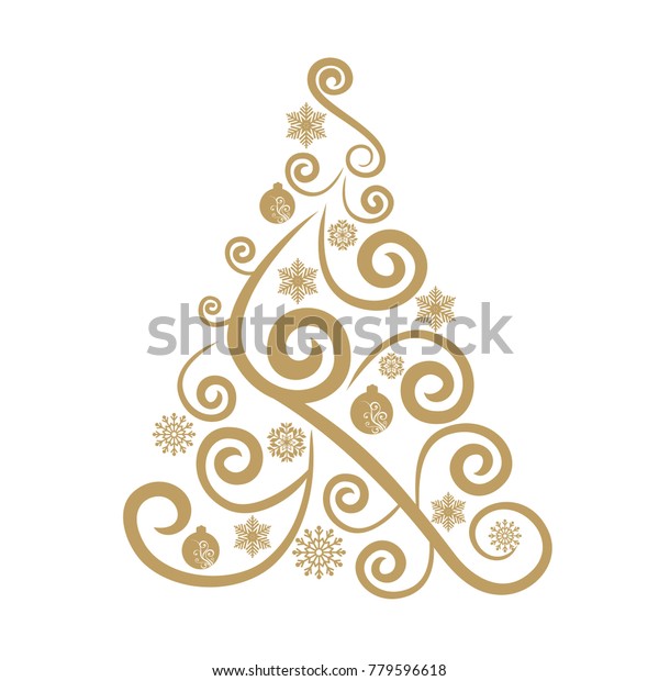Golden Fir Tree Stock Vector (Royalty Free) 779596618