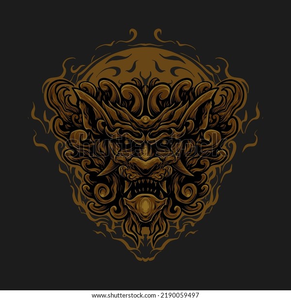 Golden Foo Dog Head Artwork Illustration Stock Vector (Royalty Free ...