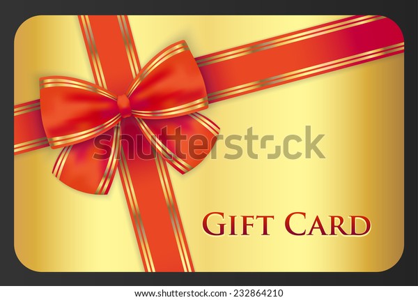 Golden Gift Card Red Diagonal Ribbon Stock Vector (Royalty Free) 232864210