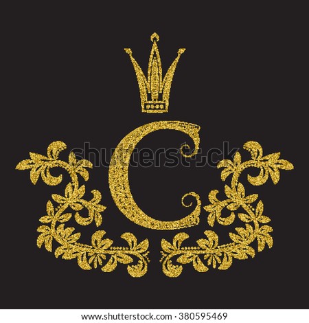 Golden Glittering Letter C Monogram Vintage Stock Vector (Royalty Free ...