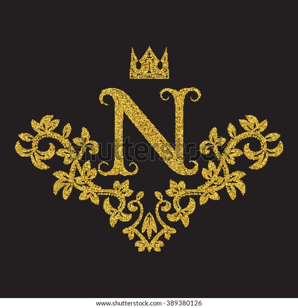 Golden Glittering Letter N Monogram Vintage Stock Vector (Royalty Free ...