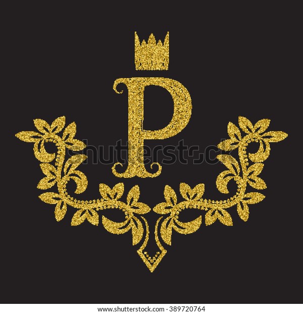 Golden Glittering Letter P Monogram Vintage Stock Vector (Royalty Free ...