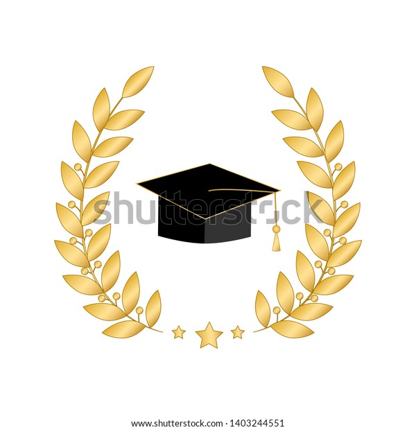 Golden Graduation Cap Laurel Wreath Vector Stock Vector (Royalty Free ...