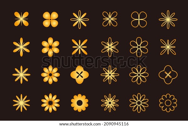 Golden Illustration Set Simple Flower Silhouette Stock Vector (Royalty ...