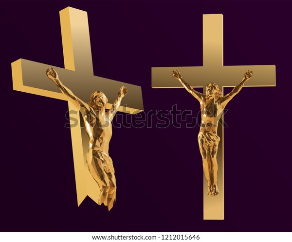 Golden Jesus On Cross Vector 3d Stock Vector (Royalty Free) 1212015646 ...