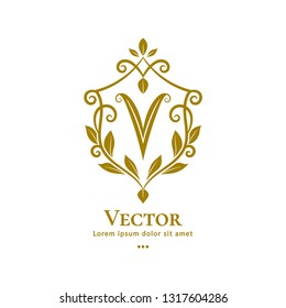 Golden Leaf Emblem Elegant Classic Vector: vetor stock (livre de ...