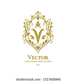 Golden Leaf Emblem Elegant Classic Vector Stock Vector (Royalty Free ...