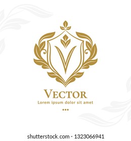 Golden Leaf Emblem Elegant Classic Vector Stock Vector (Royalty Free ...