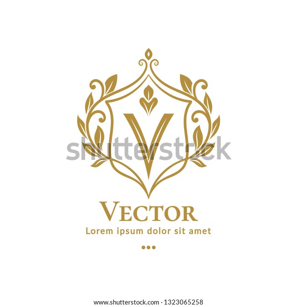 Golden Leaf Emblem Elegant Classic Vector Stock Vector (Royalty Free ...