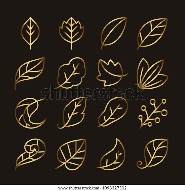 Golden Leaves Icon Set Vector Stock Vector (Royalty Free) 1093327502 ...
