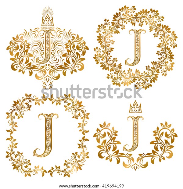 Golden Letter J Vintage Monograms Set Stock Vector Royalty Free 419694199