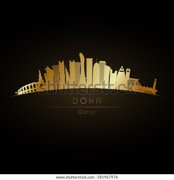 Vektor Stok Golden Logo Doha Skyline Vector Silhouette (Tanpa Royalti ...
