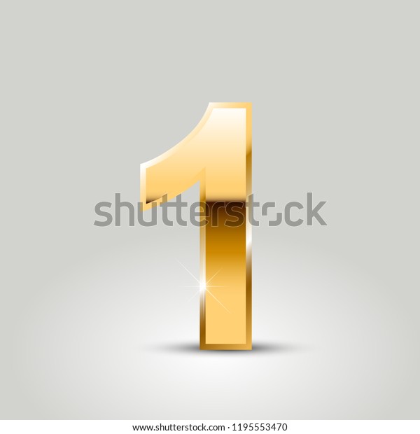 Golden number 1. Vector font isolated on white background