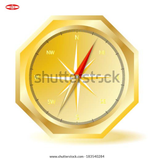 Golden Octagon Compass Isolated On White Stock Vector (Royalty Free ...