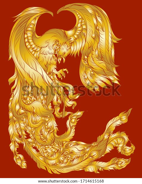 Golden Phoenix Fire Bird Isolate On Stock Vector (Royalty Free ...