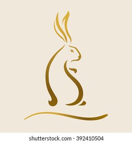 Golden Rabbit Logo Design Vector Illustration: เวกเตอร์สต็อก (ปลอดค่า ...