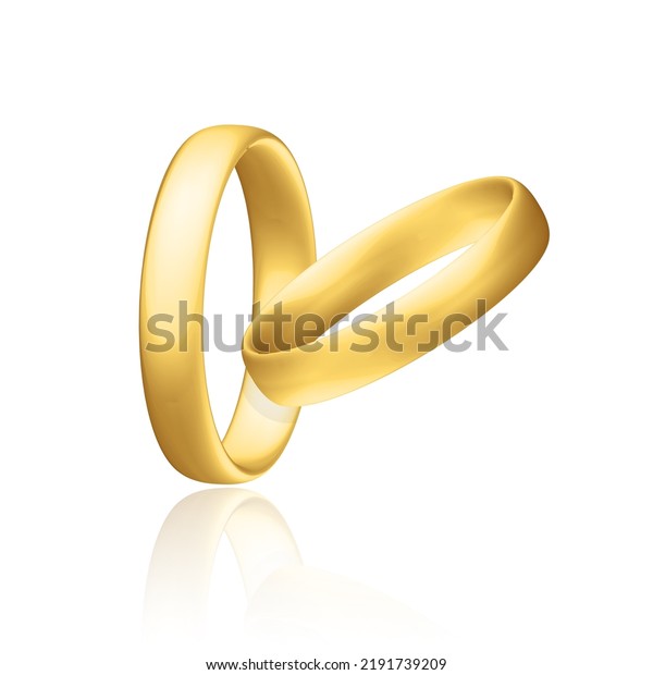 Golden Realistic Wedding Rings Reflection Anniversary Stock Vector ...