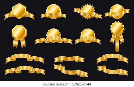 Golden Ribbons Labels Shields Set Ribbons Stock Vector (Royalty Free ...