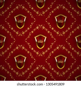 Golden Royal Shield Floral Elements Damask Stock Vector (Royalty Free ...