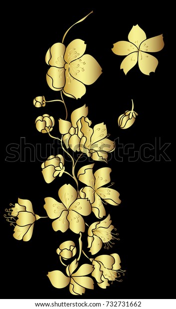 Golden Sakura Vector On Black Backgroundcherry Stock Vector (Royalty ...