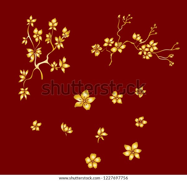 Golden Sakura Vector On Red Background Stock Vector (Royalty Free ...