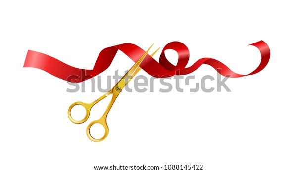 Golden Scissors Cutting Red Ribbon Vector Stock Vector (Royalty Free ...