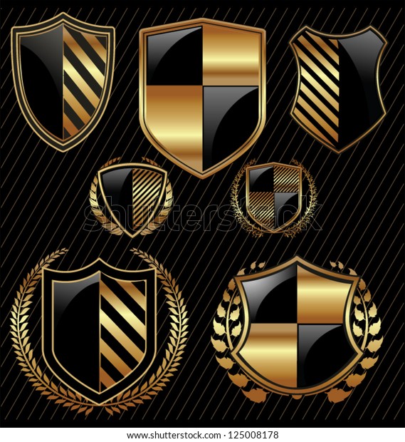 Golden Shield Design Set Laurel Wreath Stock Vector (Royalty Free ...