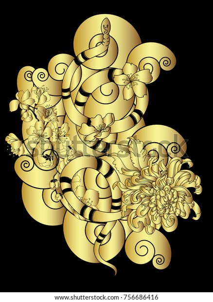 Golden Snake Vectorsticker Hand Drawn Snakegolden Stock Vector (Royalty ...