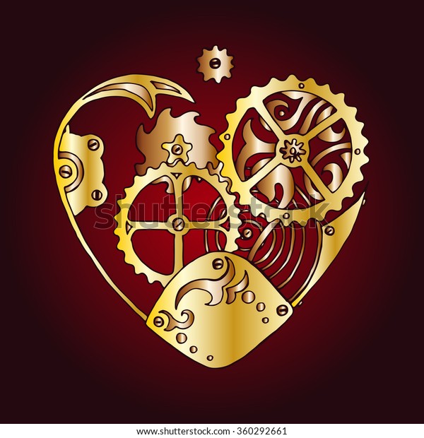 Golden Steam Punk Heart Cogs Tooted Stock Vector (Royalty Free ...