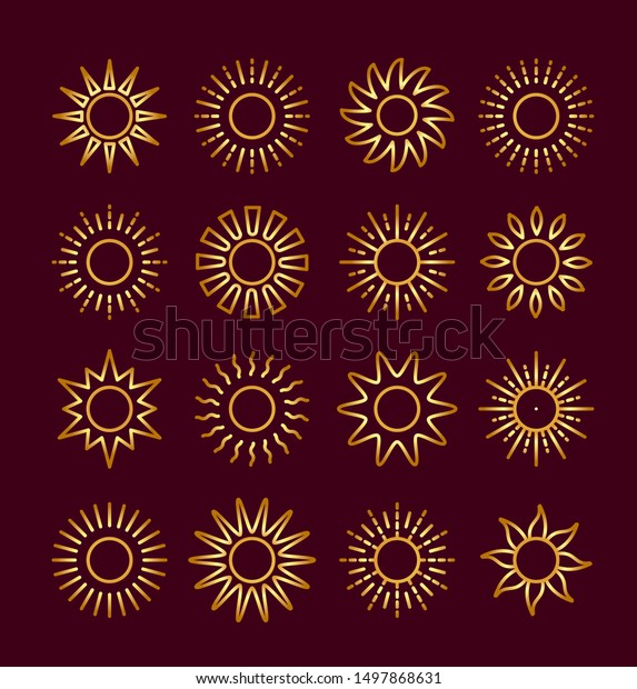 Golden Sun Icons Different Rays Gold Stock Vector (Royalty Free ...