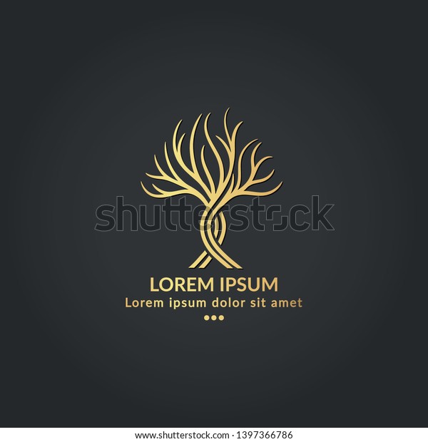 Golden Tree Logo Design On Black Stock Vector (Royalty Free) 1397366786