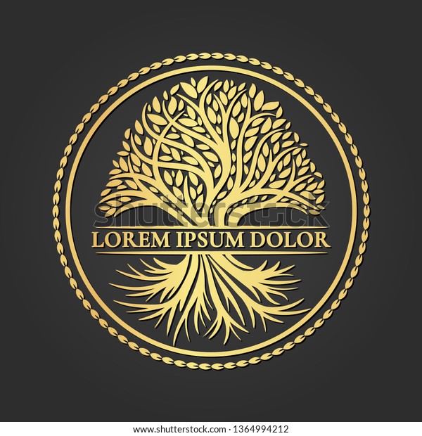 Golden Tree Logo On Black Background Stock Vector (Royalty Free ...