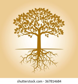 Vektor Stok Golden Tree Roots Vector Illustration (Tanpa Royalti ...