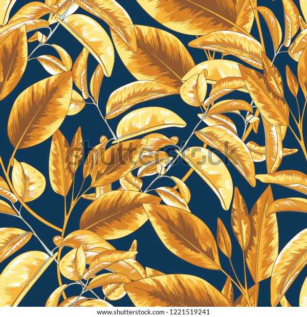 Golden Tropical Seamless Vector Textile Wallpaper Stock Vector (Royalty ...
